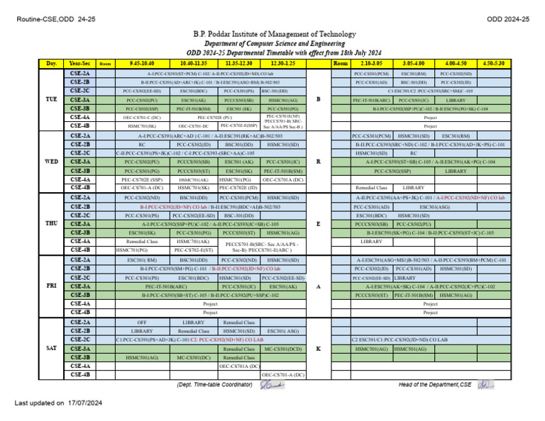 Routine-CSE, ODD 24-25 - Google Sheets | PDF