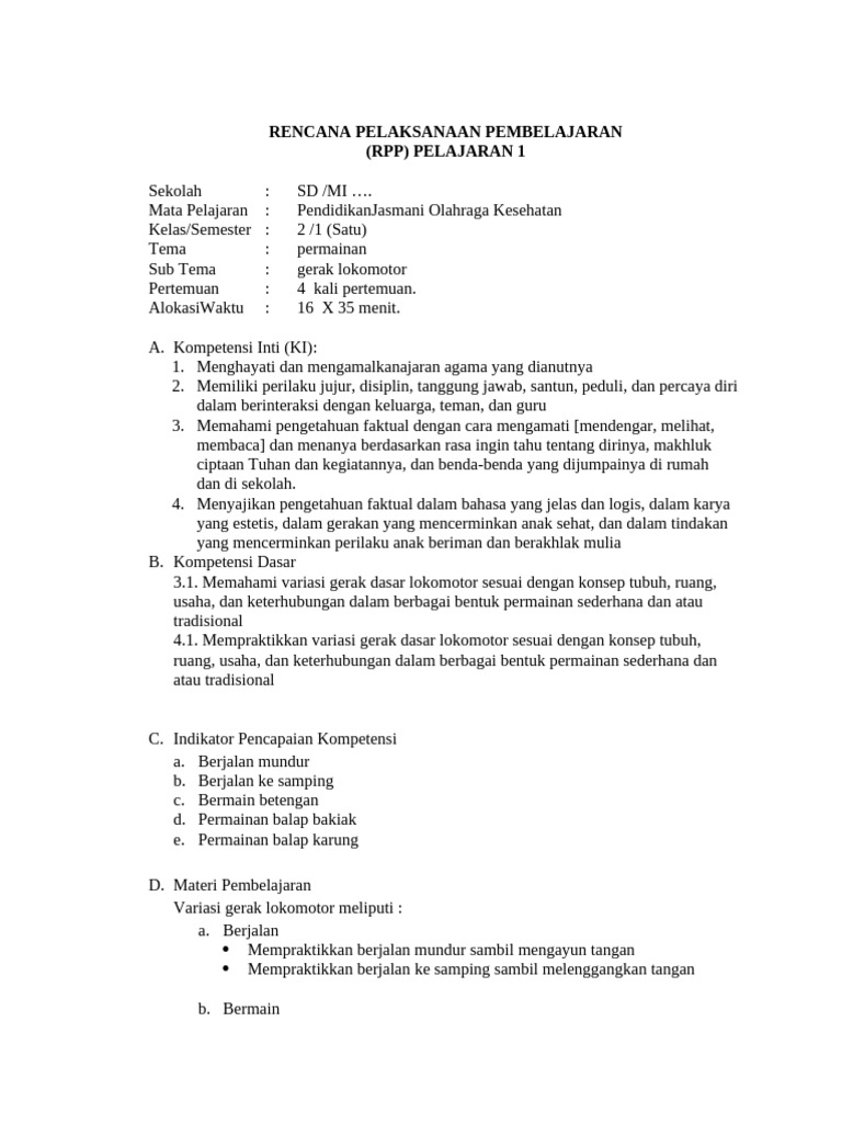 Pend. Jasmani Orkes SD Jl.2 - k13n-Rpp (Rencana Pelaksanaan Pembelajaran) - RPP Penjasorkes ...
