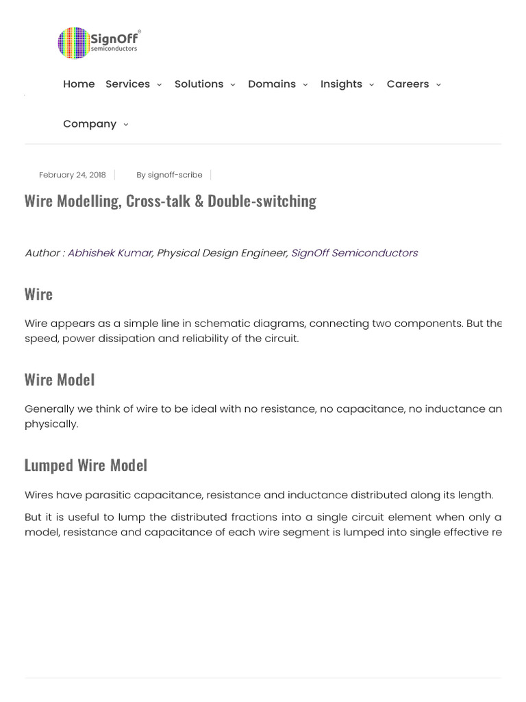 Wire Modelling, Cross-Talk & Double-Switching - SignOff Semiconductors | PDF