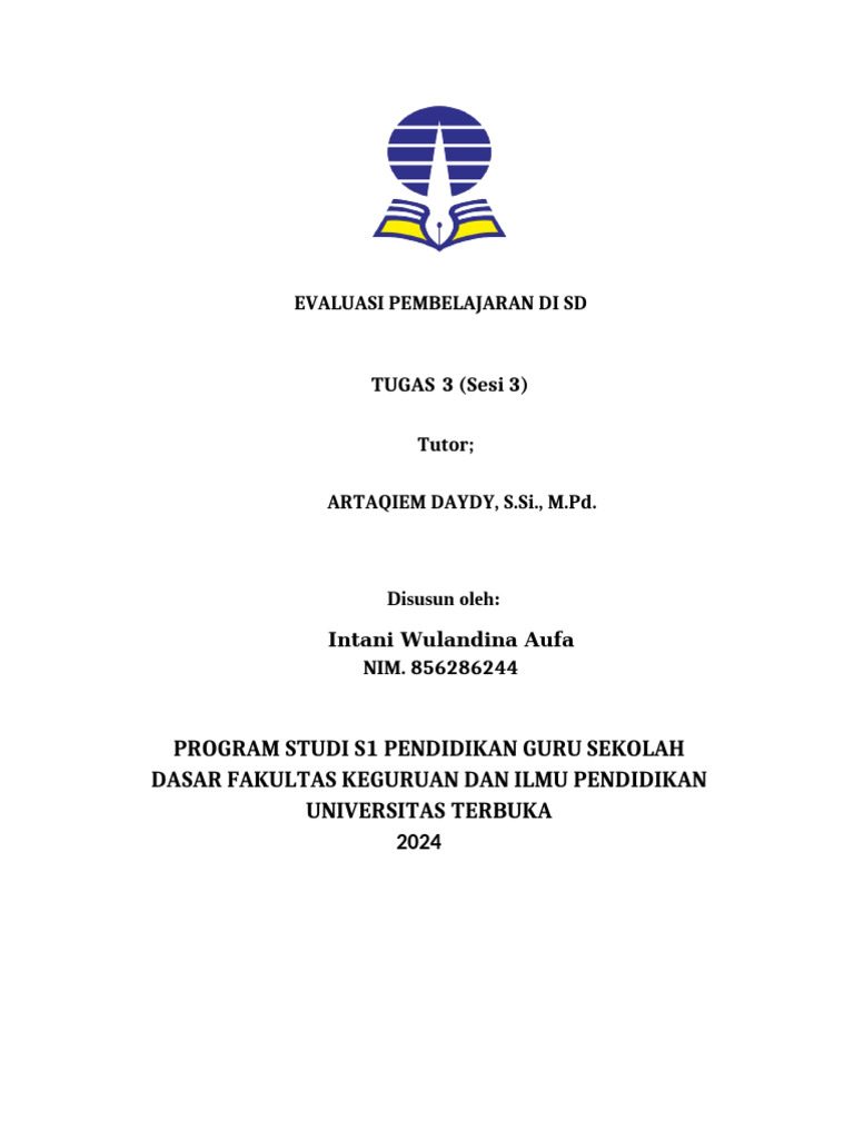 Tugas 3 Sesi 7 EVALUASI PEMBELAJARAN DI SD | PDF