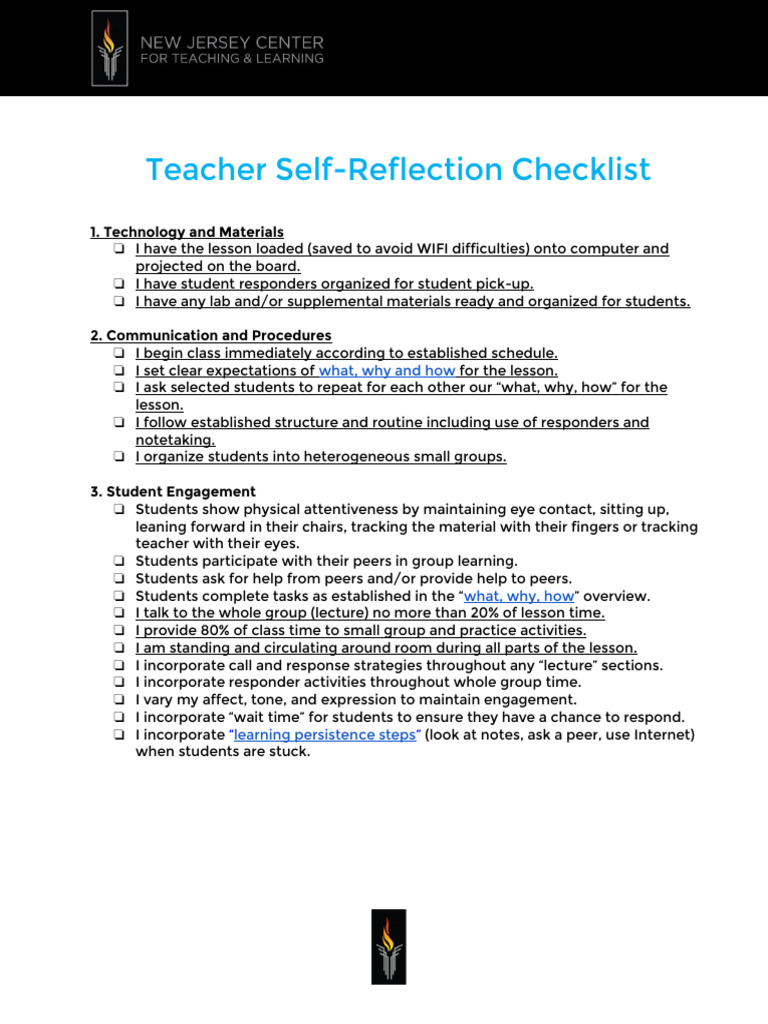 Tm9 CC Self Reflection Checklist 2016-07-18 | PDF