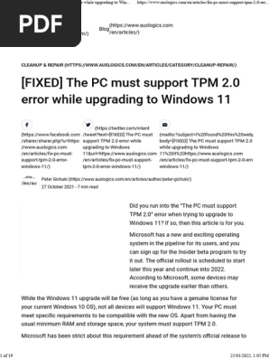 Windows 11 Tpm Error Fix This Pc Must Support Tpm 20 How To Enable TPM