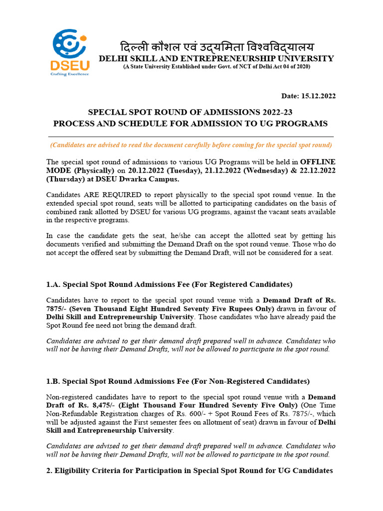 UG Programs Special Spot Round Notice - Docx 4 | PDF | Identity Document