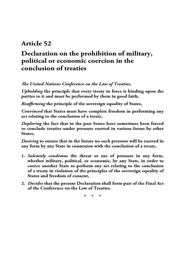 Declaration On The Prohibition of Military, Political or Economic ...