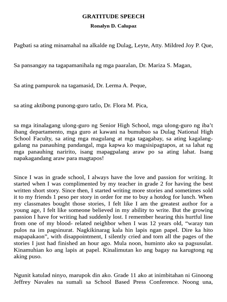 Gratitude Speech | PDF