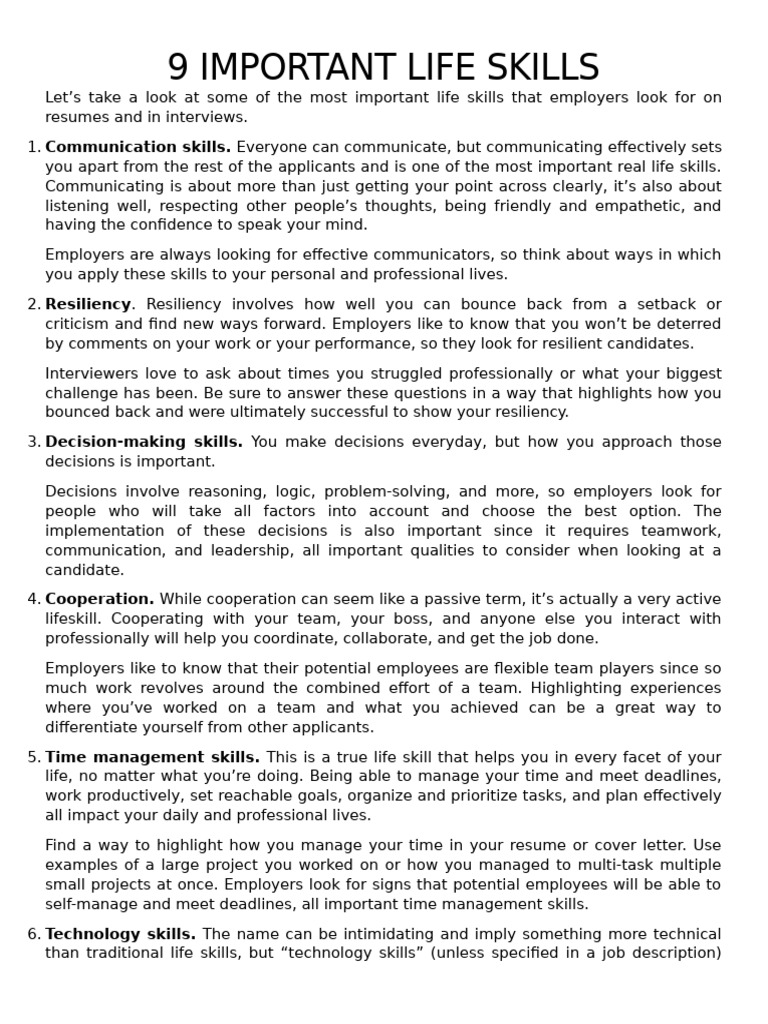 9 Important Life Skills | PDF