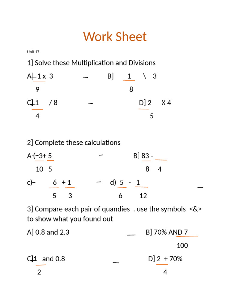 Work Sheet Grade 5 Term 3 | PDF