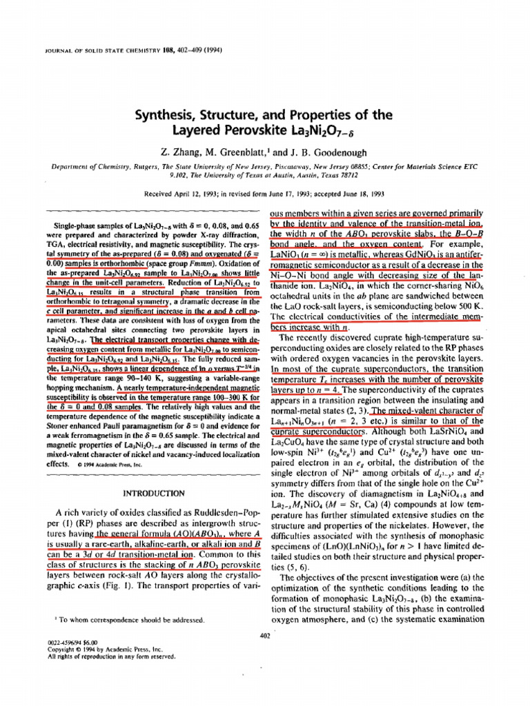 Synthesis, Structure, and Properties of the Layered Perovskite La3Ni2O7 ...