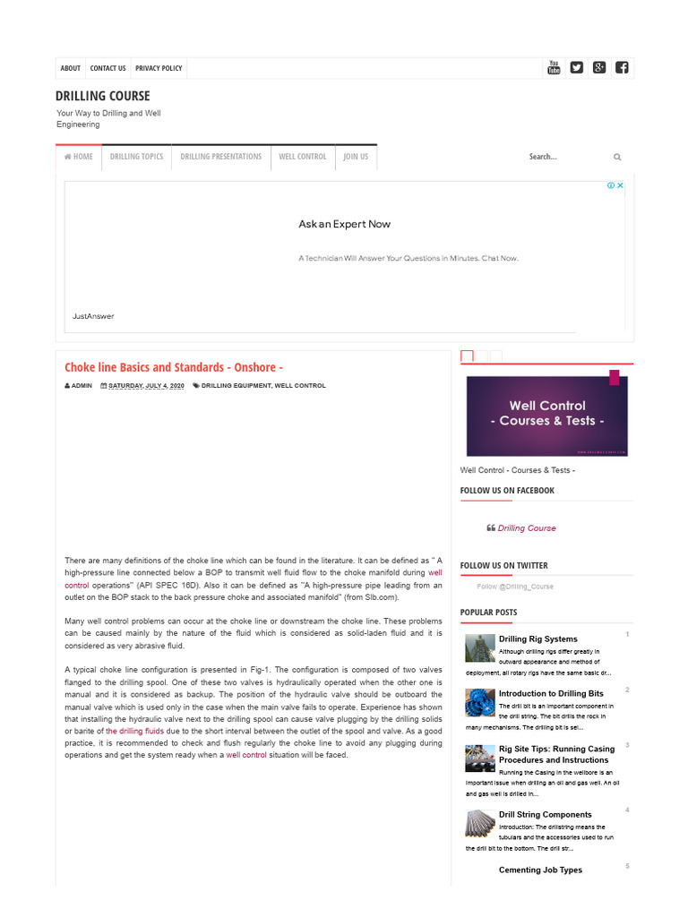 Choke Line Basics and Standards - Onshore - Drilling Course | PDF