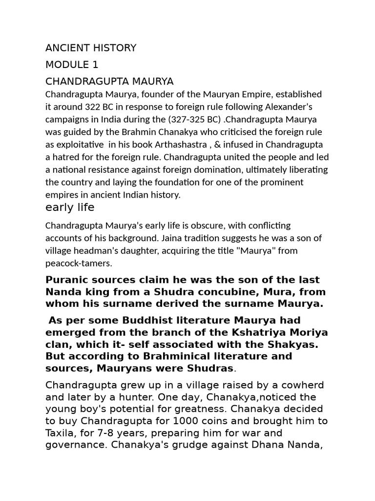 Ancient History Chandragupta Maurya 1 | PDF