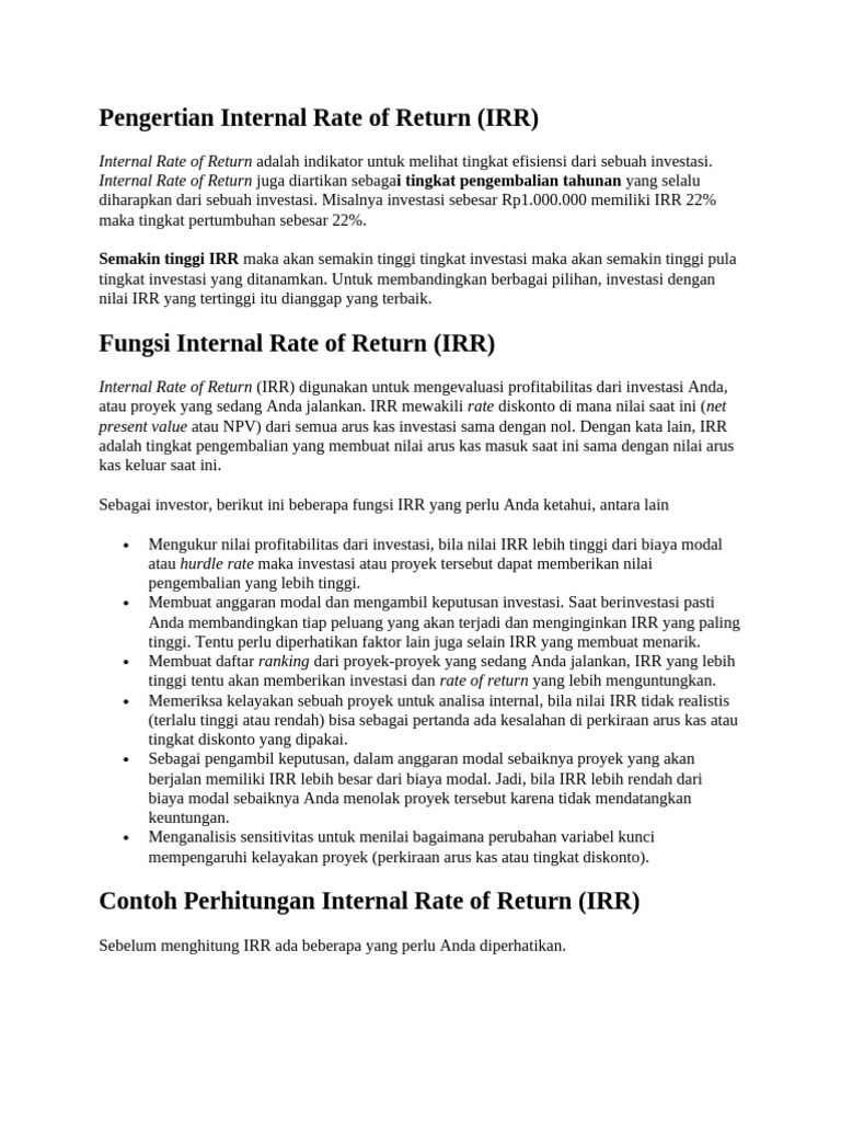 Pengertian Internal Rate of Return | PDF