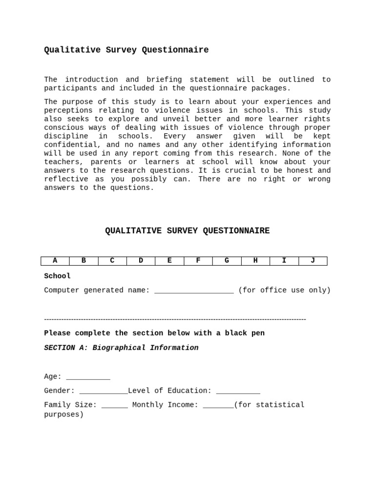 Qualitative Survey Questionnaire | PDF