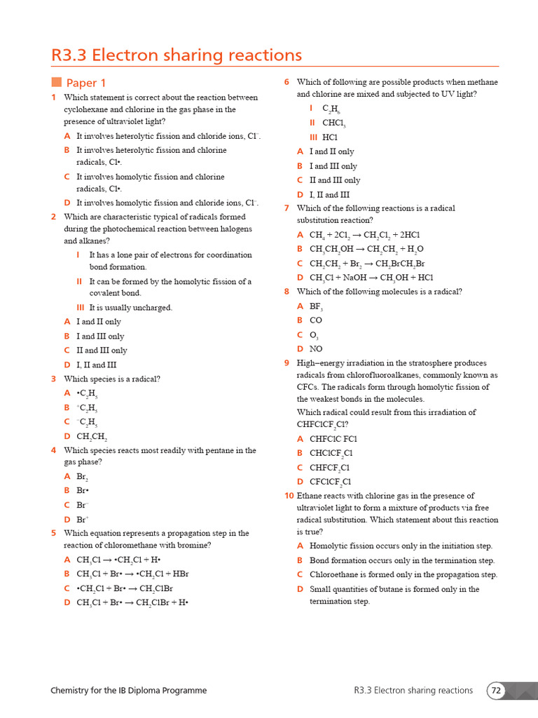 R3.3 Electron Sharing Reactions Question1 | PDF