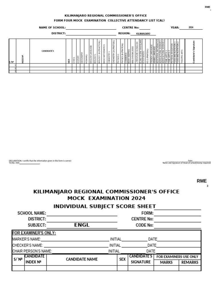 Mock Exams Booklets and Other Forms - 2024 - 3rd Draft | PDF