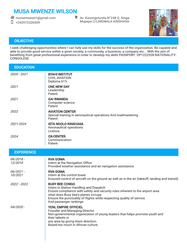 Pilot Moses CV English | PDF | Aviation | Business
