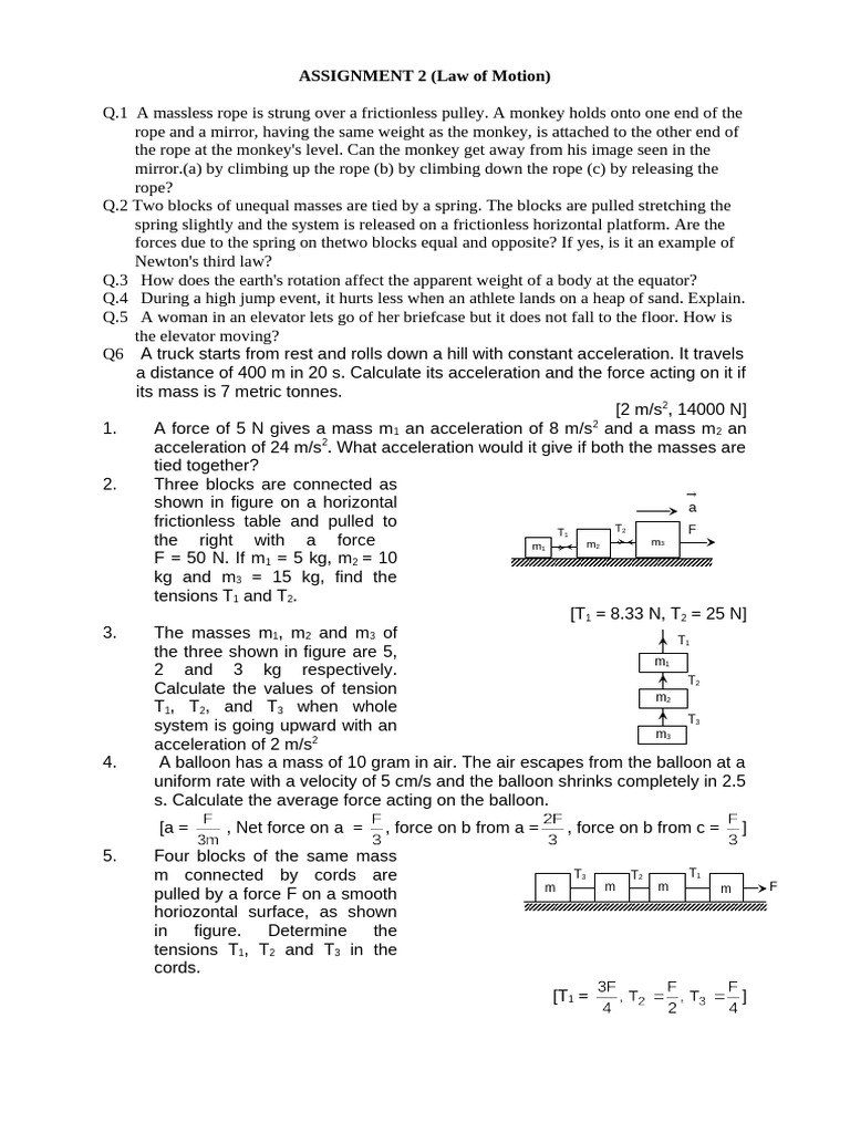 Assignment 2 - LAWS OF MOTION | PDF
