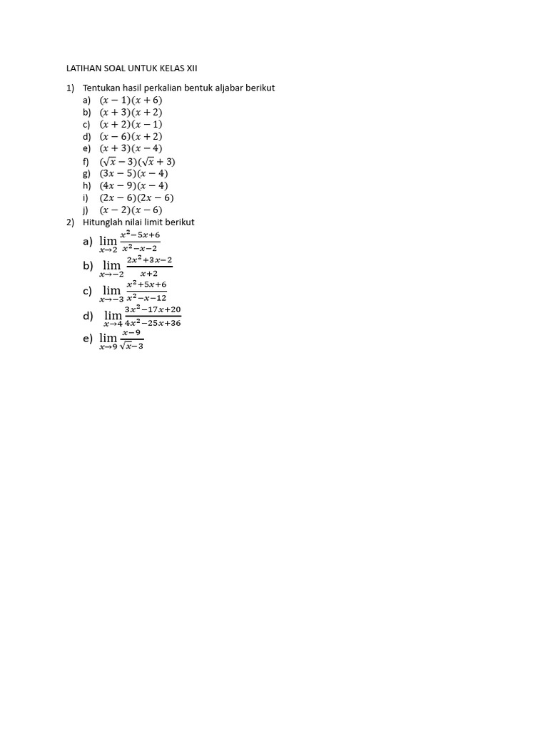 Latihan Soal Kelas Xii | PDF