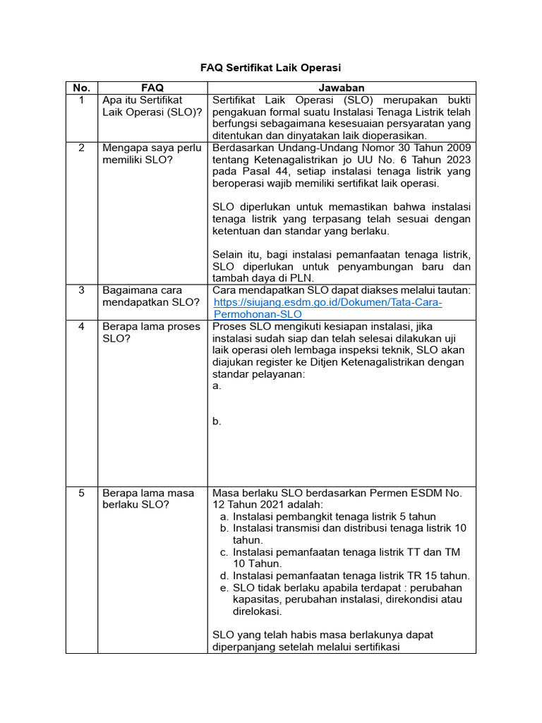 FAQ SLO Listrik | PDF