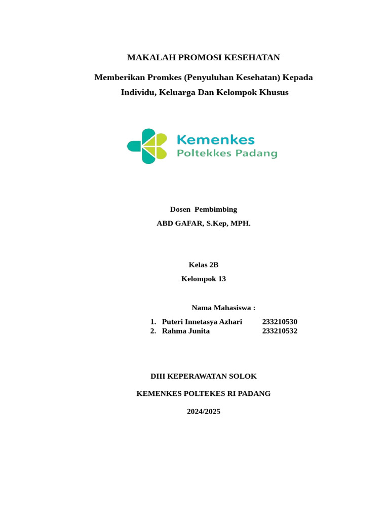 Makalah Promkes (Kelompok 13) | PDF