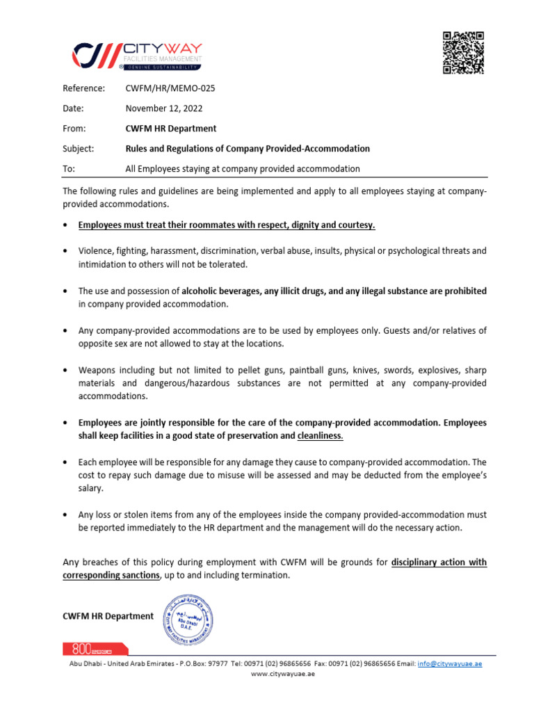 Company Accommodation - Memo | PDF