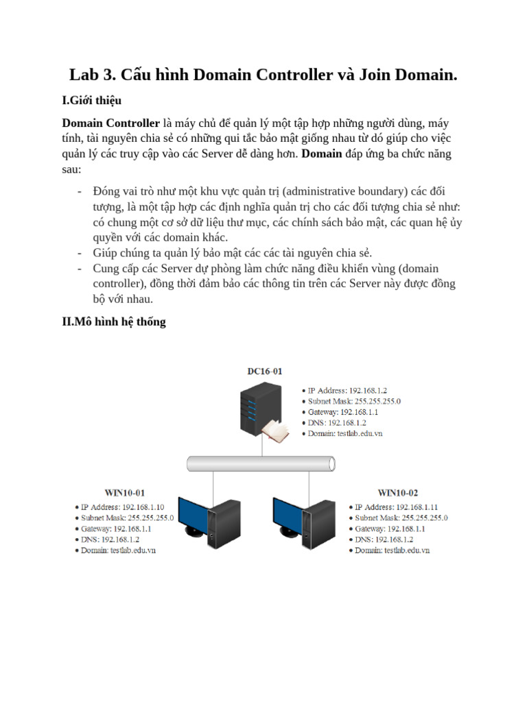 2.1 Cấu hình Domain Controller và Join Domain. | PDF