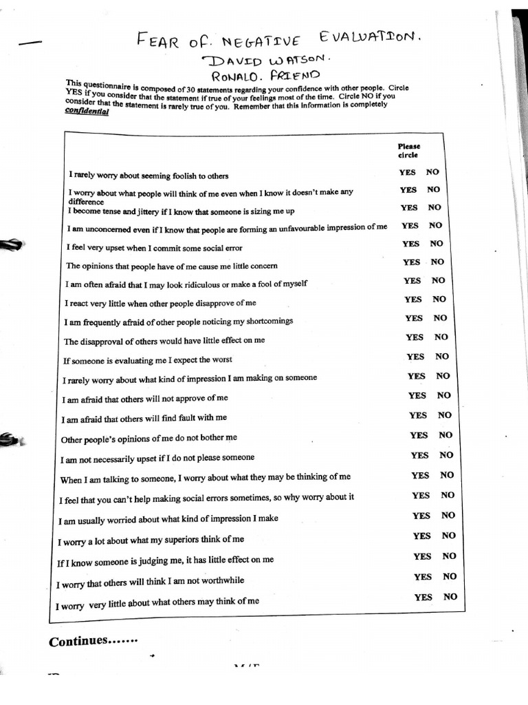 Fear of Negative Evaluation, Watson and Friend | PDF