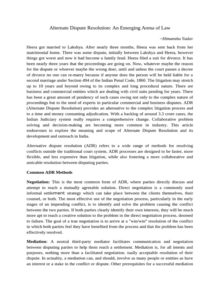 Alternate Dispute Resolution | PDF