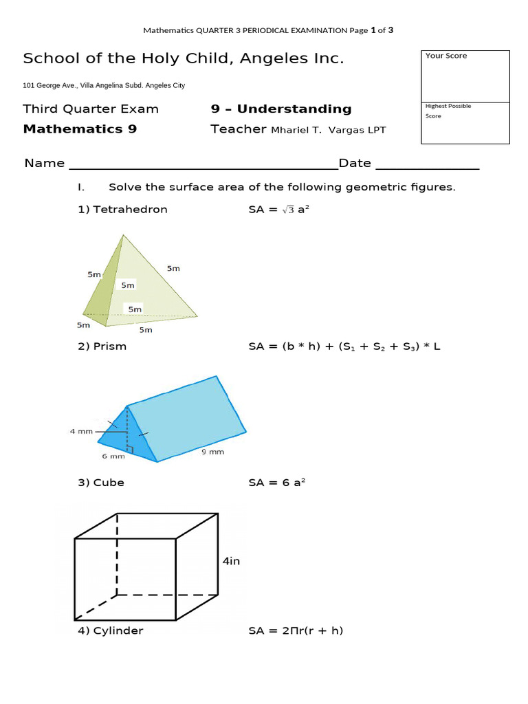 3rd Quarter Math 9 | PDF