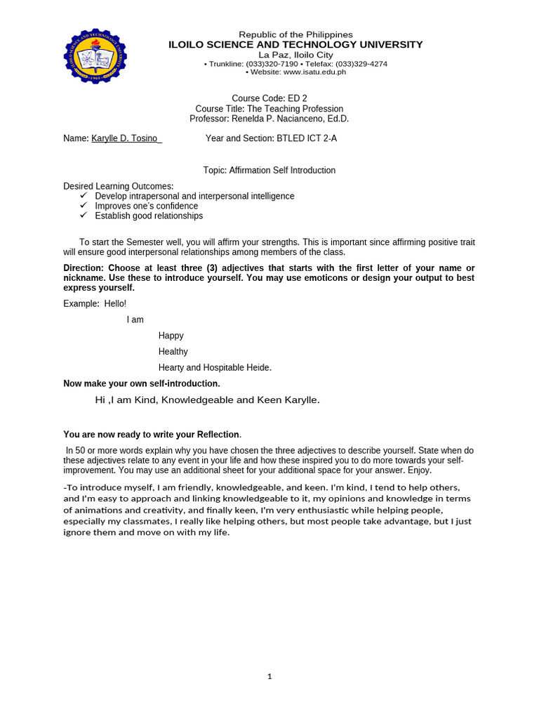 Activity 1 Affirmation ED2 | PDF