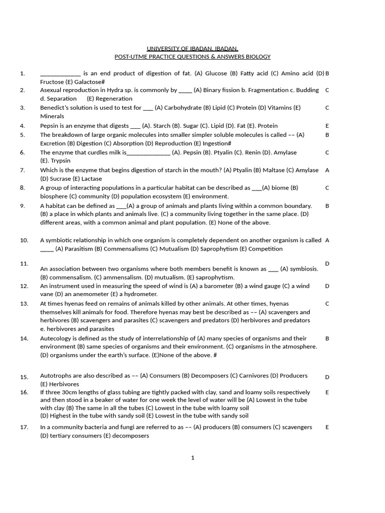 UI Past Questions For Medical Sciences | PDF