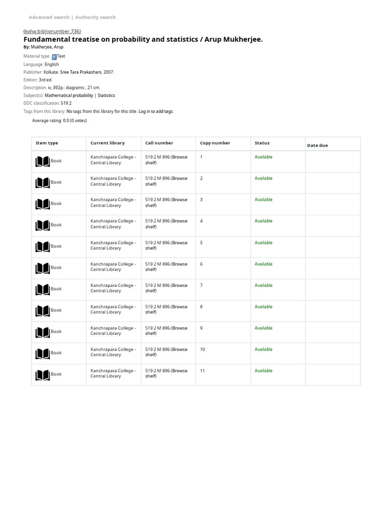 Details For - Fundamental Treatise On Probability and Statistics ...
