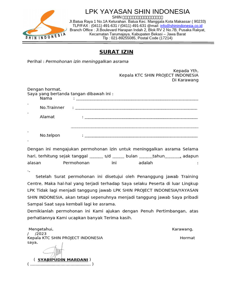 Surat Izin Siswa | PDF