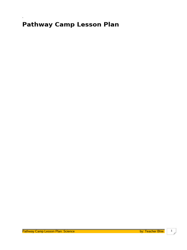 Pathway Camp Science Lesson Plan | PDF | Water | Self-Improvement