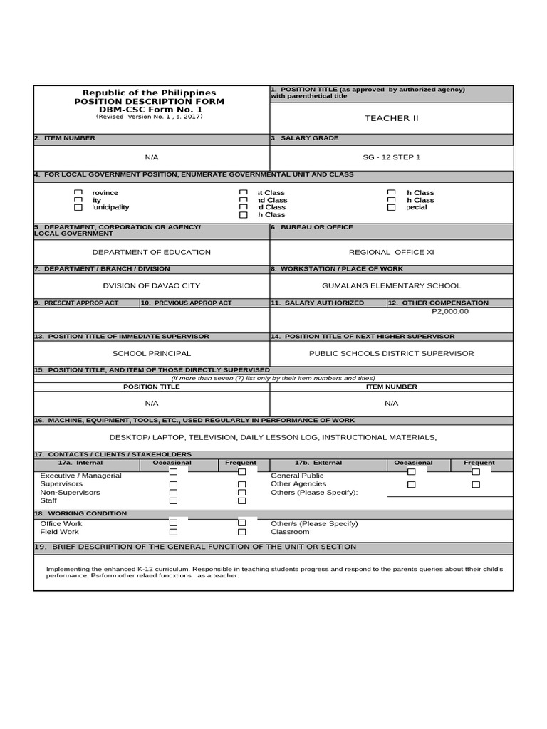 Position Description Form | PDF