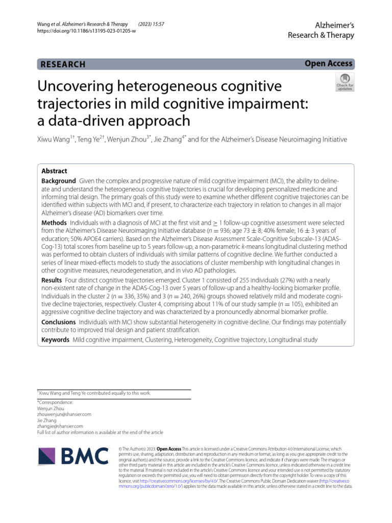 2023 - Alzheimers Res Ther - Uncovering Heterogeneous Cognitive ... 2023 - Alzheimers Res Ther - Uncovering Heterogeneous Cognitive ...