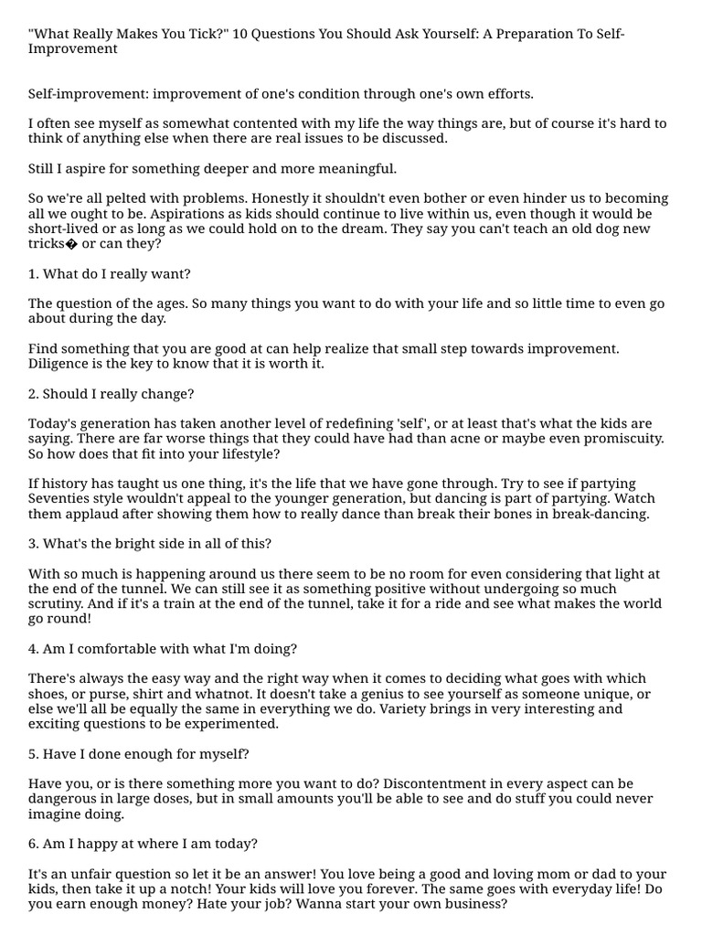 What Really Makes You Tick 10 Questions You Should Ask Yourself A ...