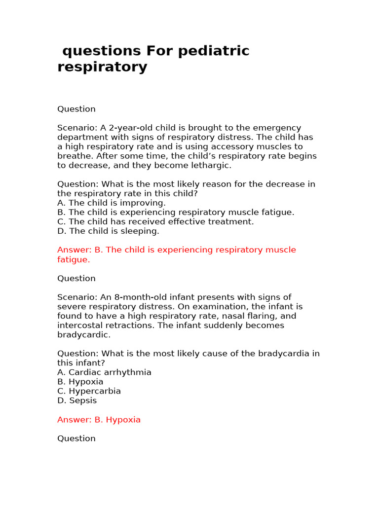 Questions For Pediatric Respiratory | PDF | Pneumonia | Asthma