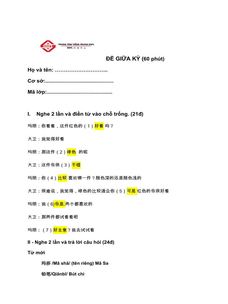ĐÁP ÁN ĐỀ GIỮA KỲ BOYA1 | PDF