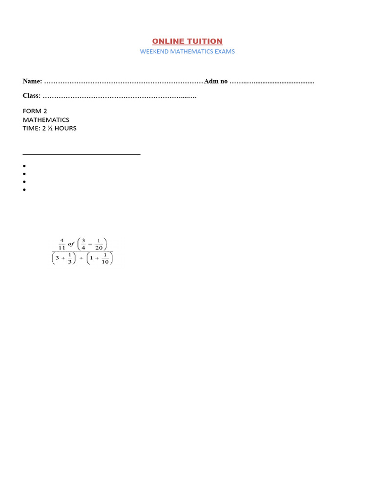 Weekend Mathematics Exams | PDF