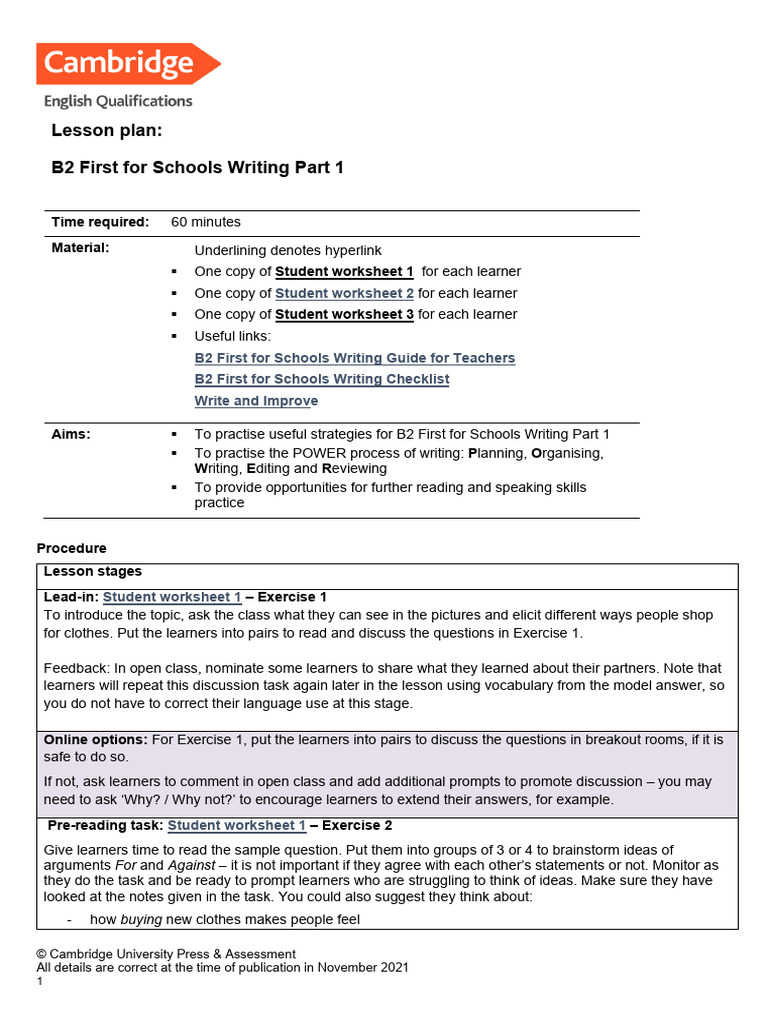 Writing Part 1 FCE | PDF