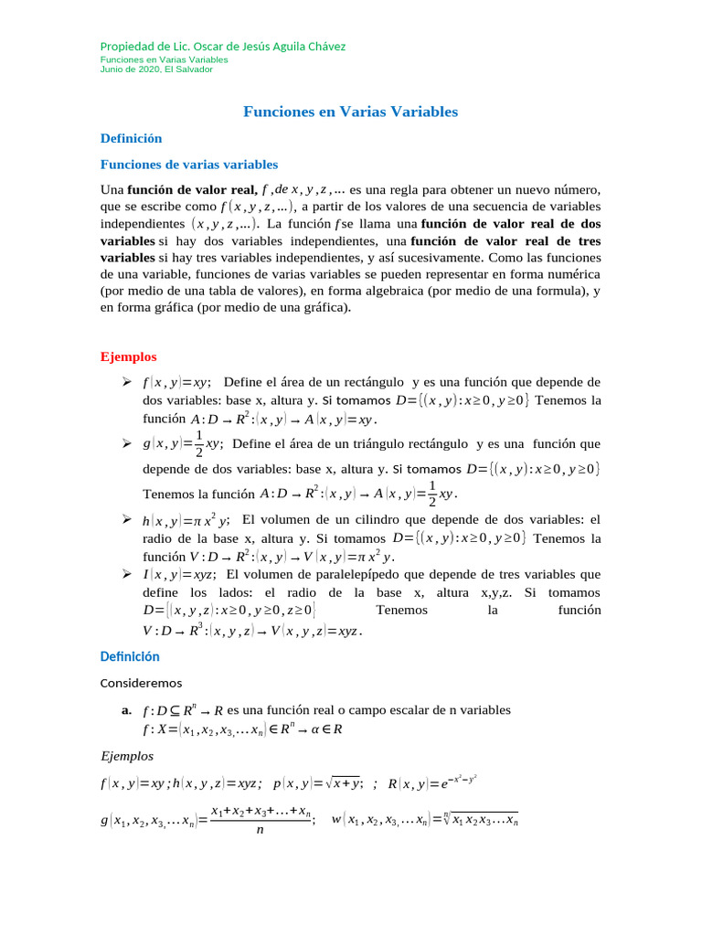 Funciones en Varias Variables | PDF