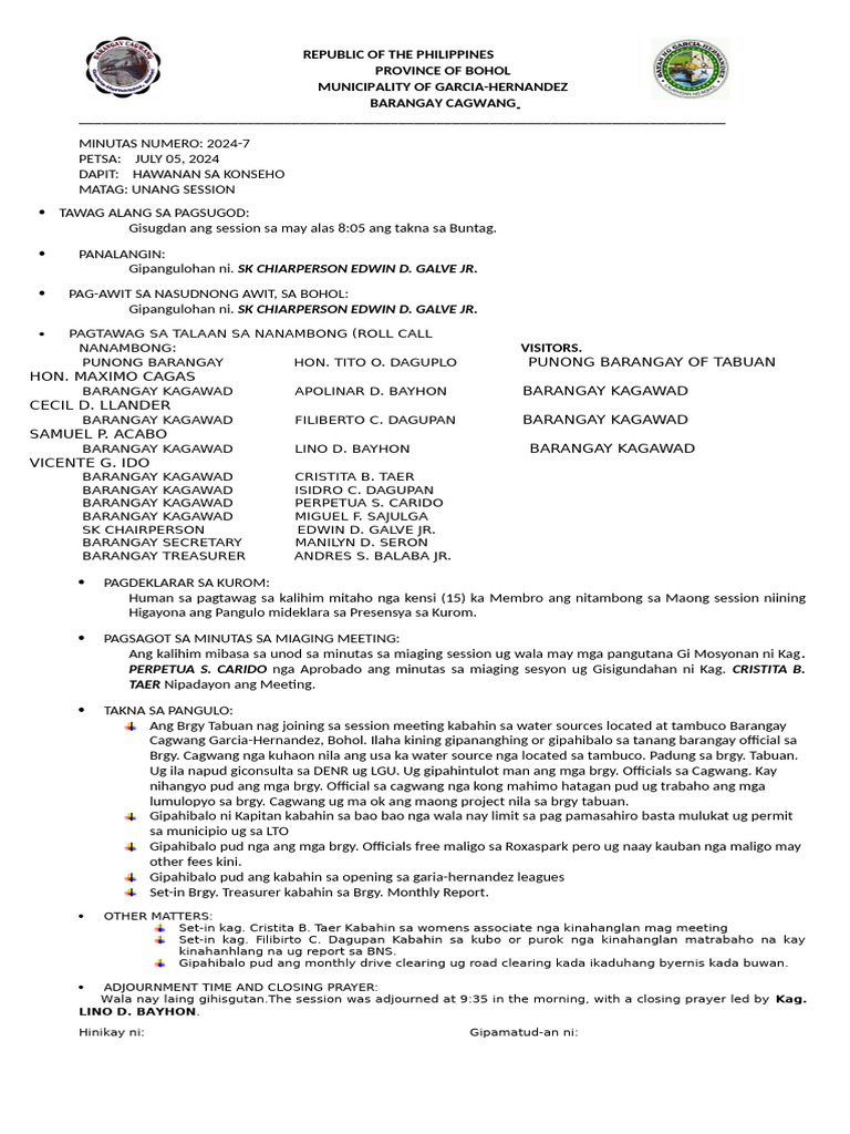 Minutas July 2024 | PDF