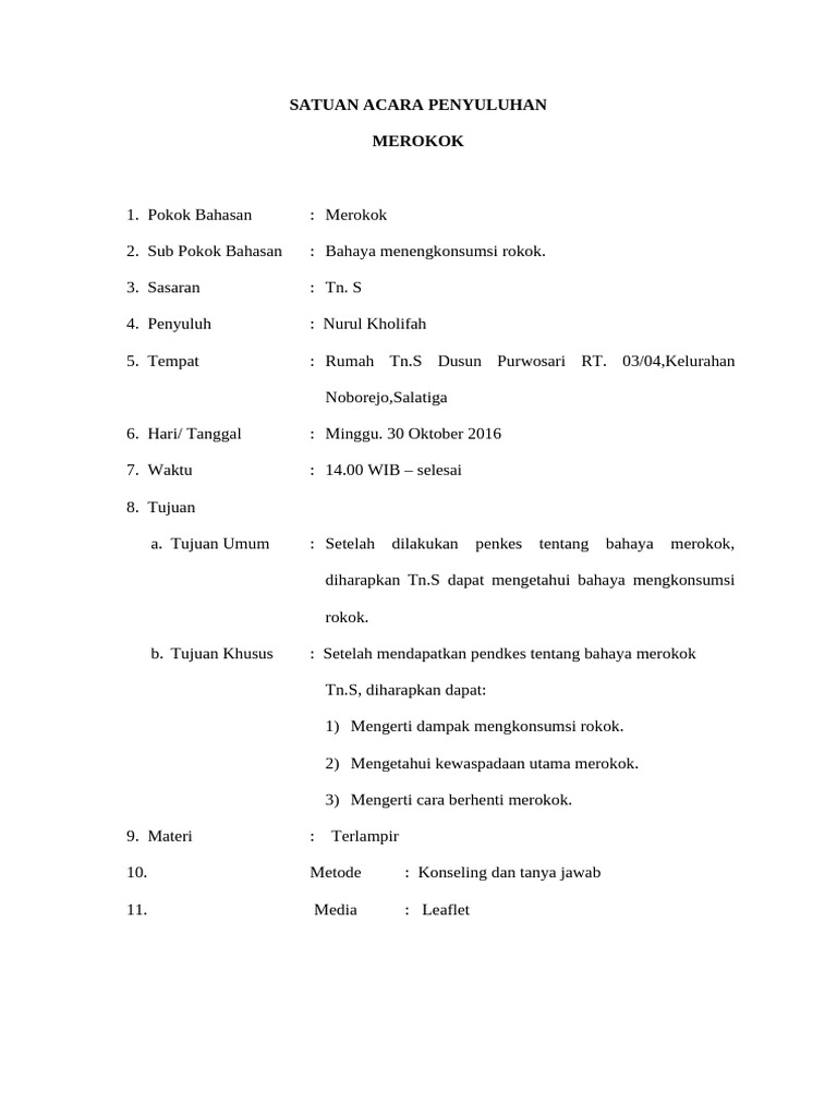 SATUAN ACARA PENYULUHAN Rokok | PDF