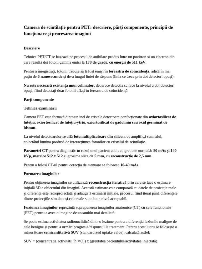 D) Camera de Scintilatie Pentru PET - Descriere, Parti Componente ...