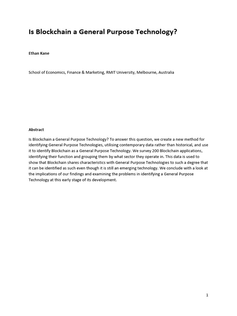 Is Blockchain A General Purpose Technology | PDF