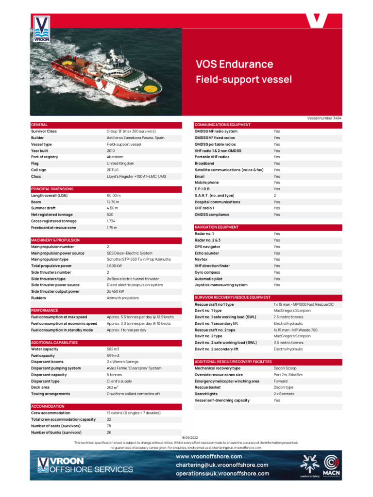 Vessel Particulars VOS Endurance | PDF