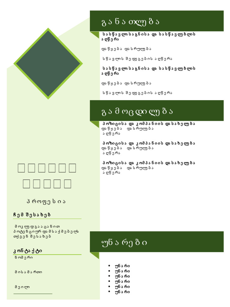 CV ფორმა გადმოწერა 1 | PDF