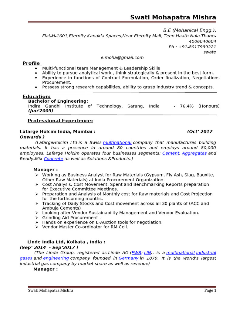 Resume SI Swati | PDF