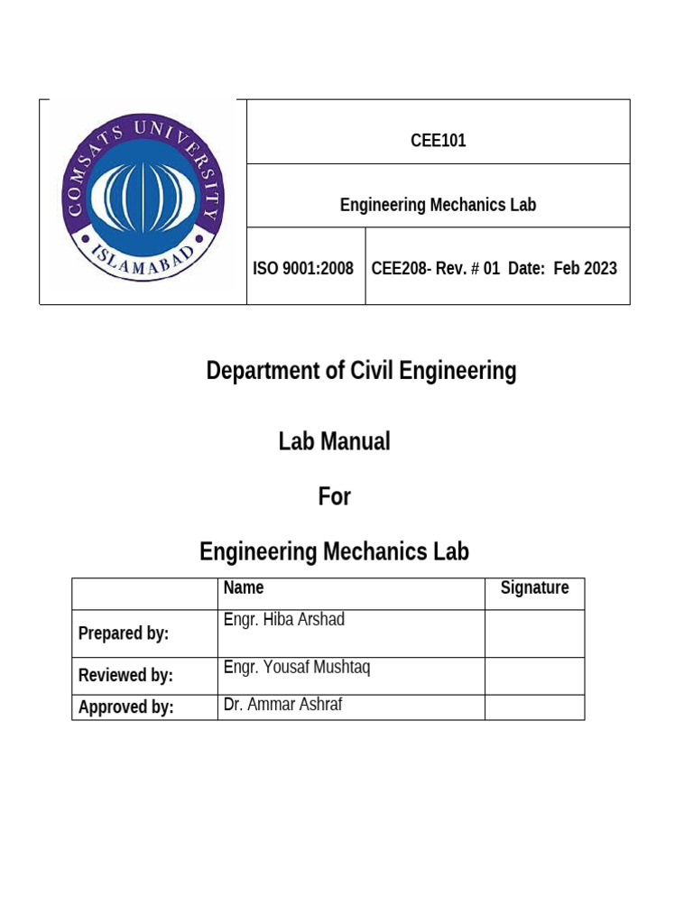 Final Engineering Mechanics Lab Manual | PDF