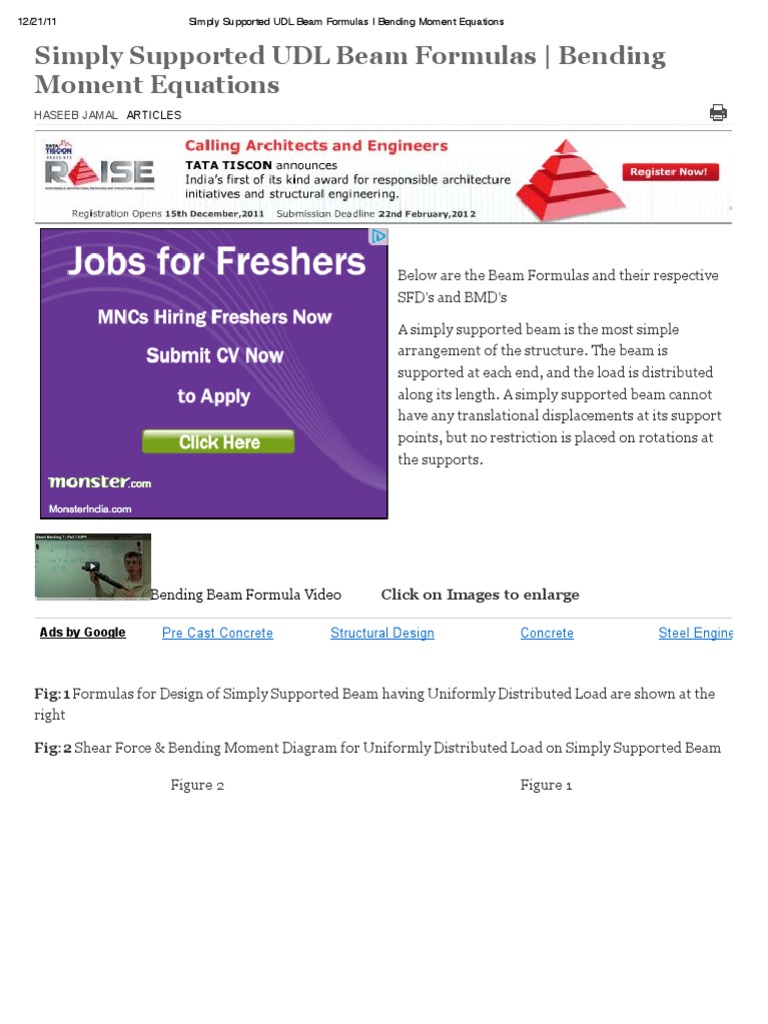 Simply Supported UDL Beam Formulas - Bending Moment Equations | PDF ...